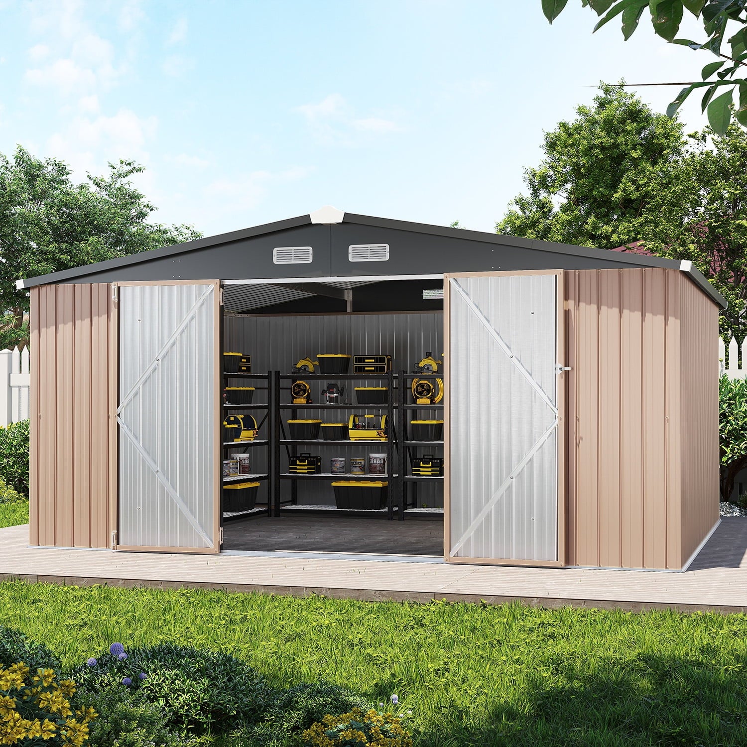 Clouddwell 12x10 ft. Metal Storage Shed, Waterproof Steel Garden Shed