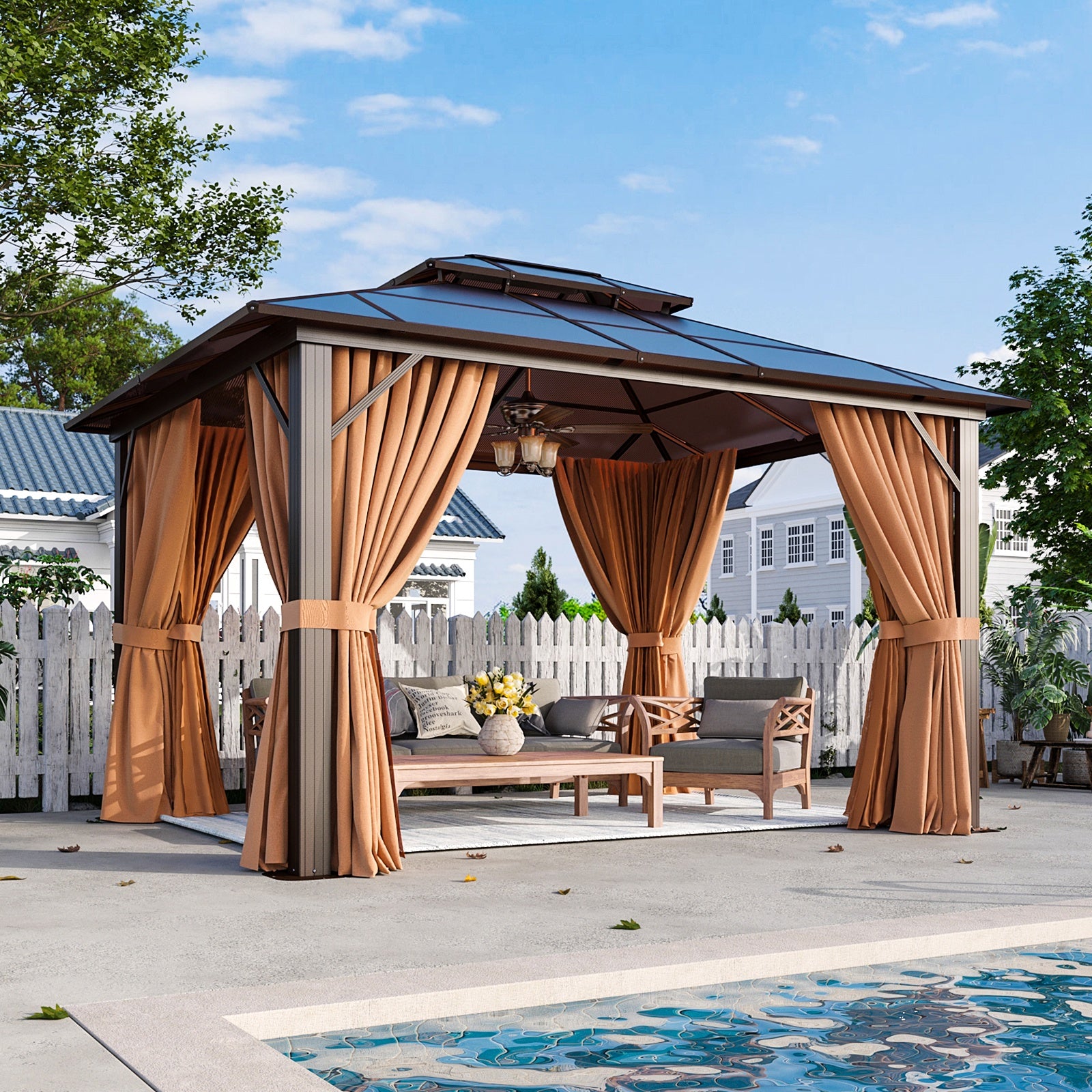 10 x 12FT Hardtop Gazebo, Double Polycarbonate Roof Aluminum Frame Gaz