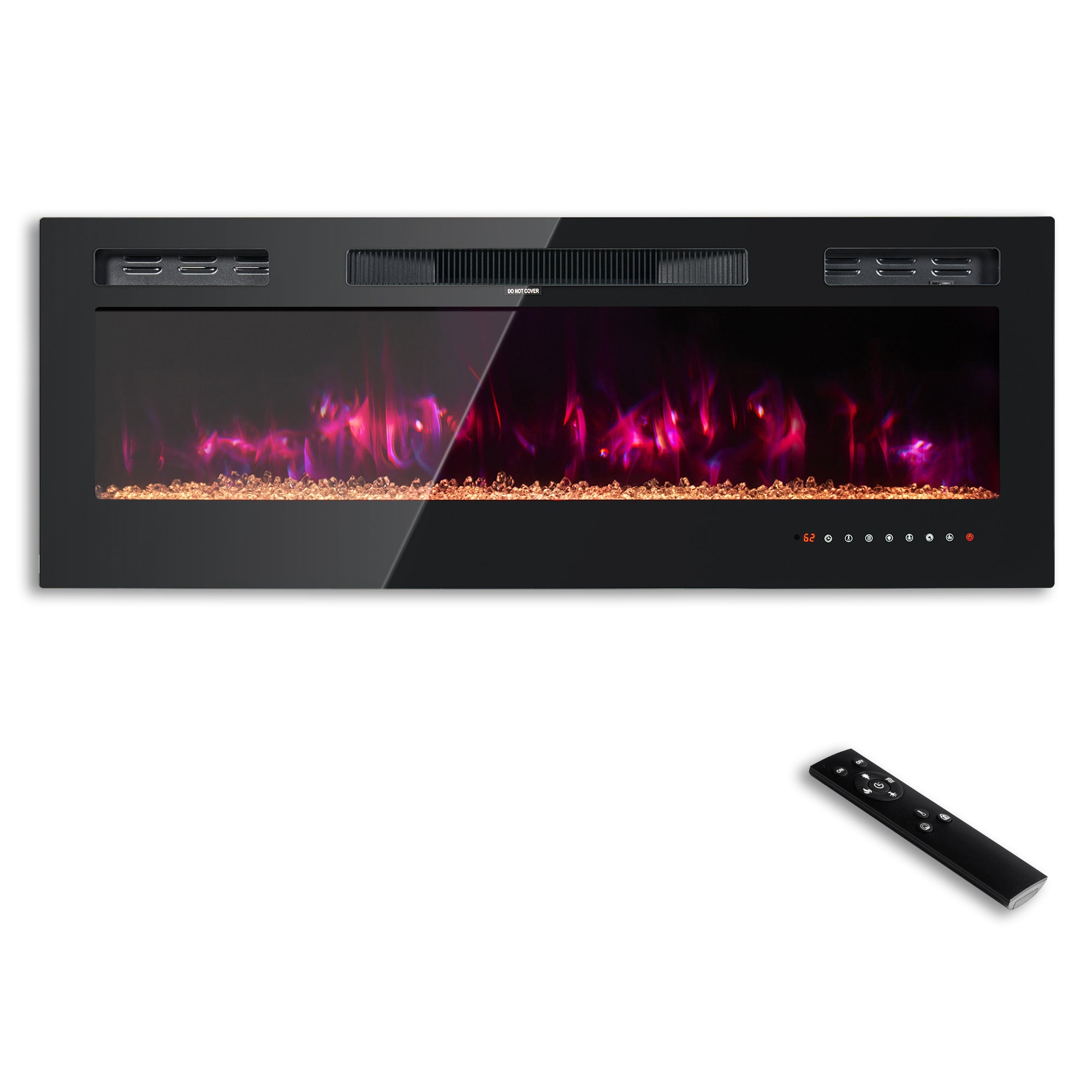 50" Wall Mounted Electric Fireplace, 750W/1500W, 12 Color Flame, Remot