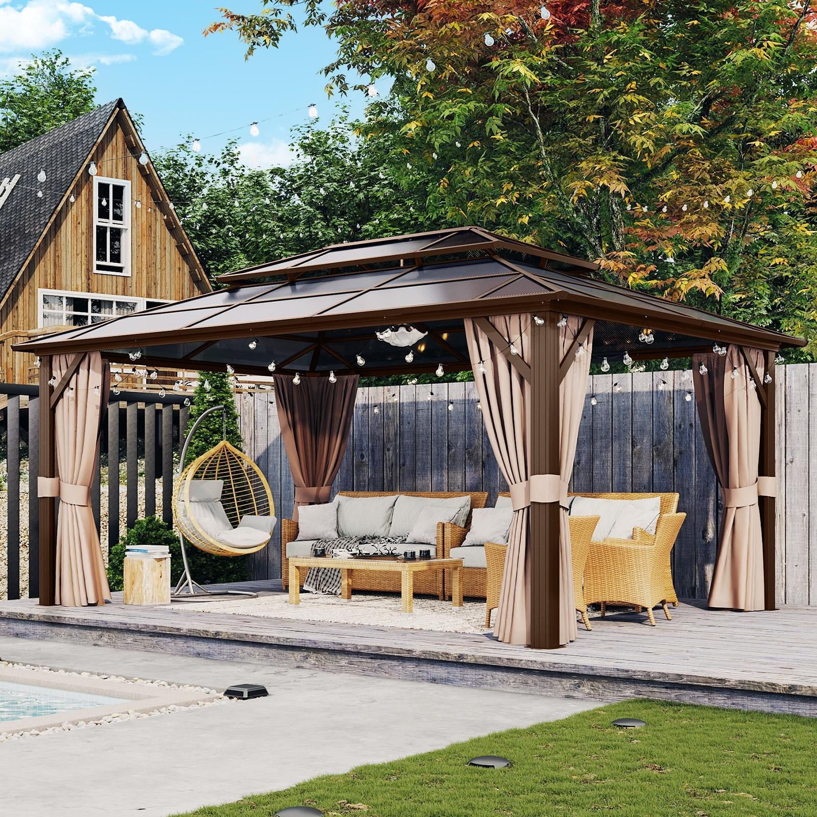 12 ft. x 16 ft. Hardtop Gazebo, Aluminum Frame Permanent Pavilion with