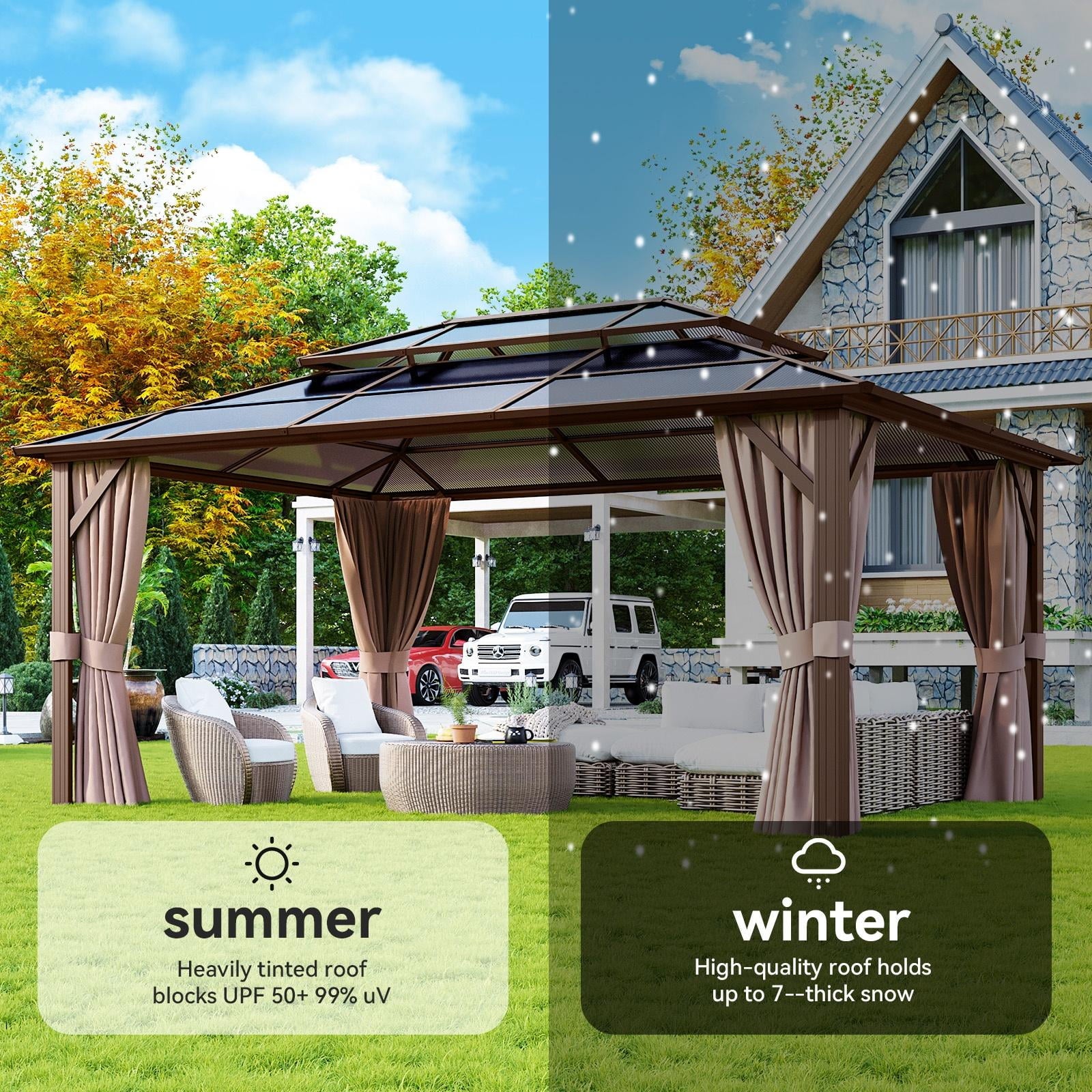 12 ft. x 16 ft. Hardtop Gazebo, Aluminum Frame Permanent Pavilion with